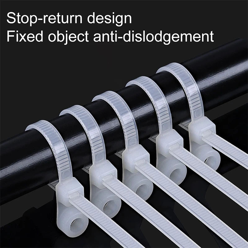 100PCS Screw Hole Cable Ties Self-locking Cable Ties Straps Fastening Loop Nylon Industrial ...