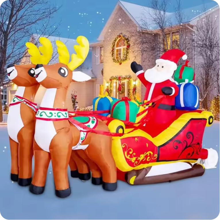 Christmas Inflatable Santa Sleigh with Reindeer – LED Light-Up Outdoor ...