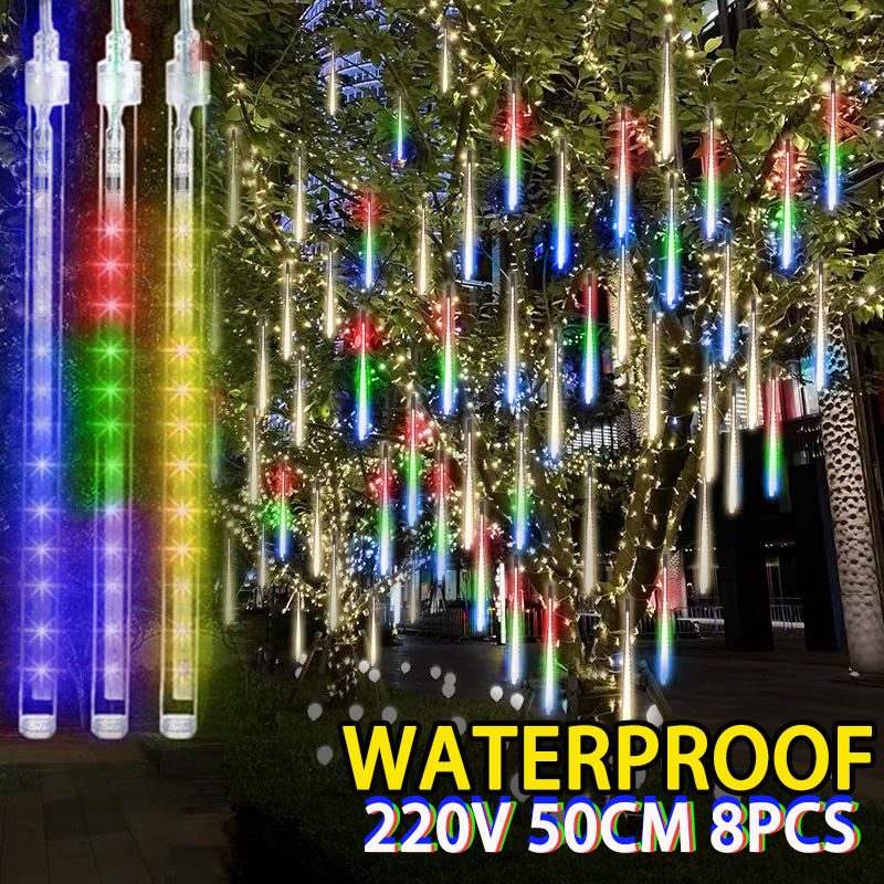 LED Meteor Shower Lights – Falling Rain Christmas Tree & Garden Decora ...