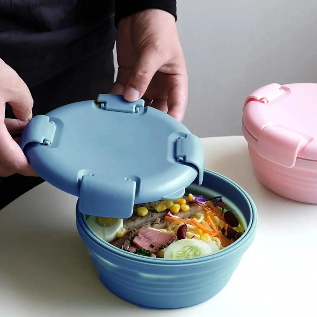 1pc 18x18x8cm Collapsible Lunch Bowl for Travel,Reusable Salad Bowl ...