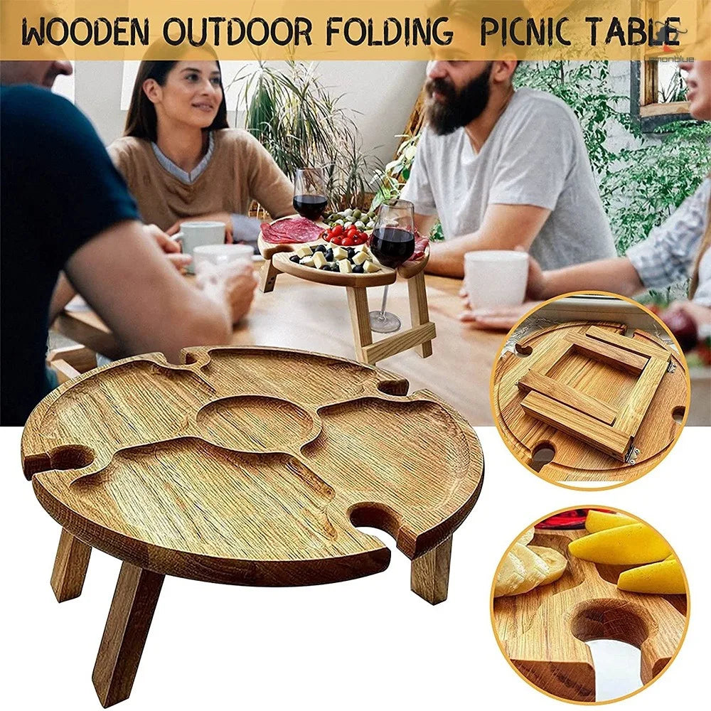 Wooden Outdoor Folding Picnic Table Collapsible Wine Rack Outdoor ...
